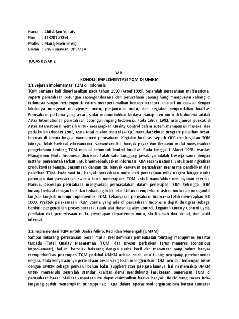 Implementasi TQM di UMKM Indonesia | PDF