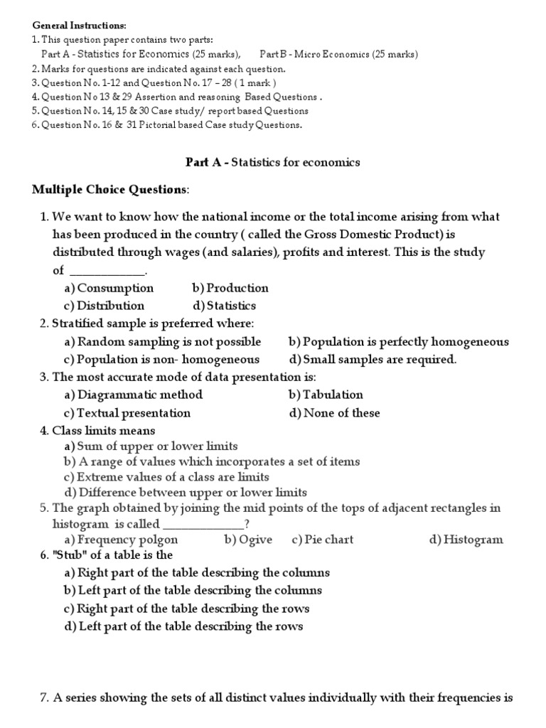 Part A - Statistics For Economics Multiple Choice Questions | PDF ...