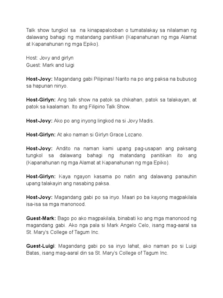 Talk Show Script Filipino | PDF