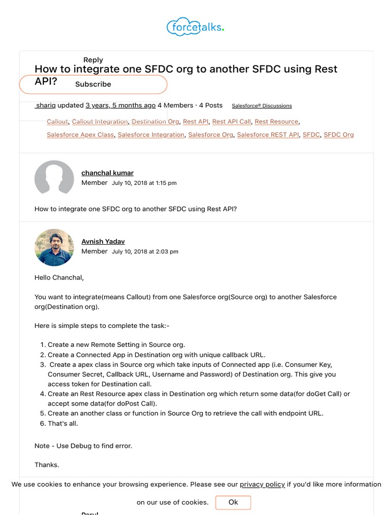 How To Integrate One SFDC Org To Another SFDC Using Rest API - Salesforce® Discussions ...