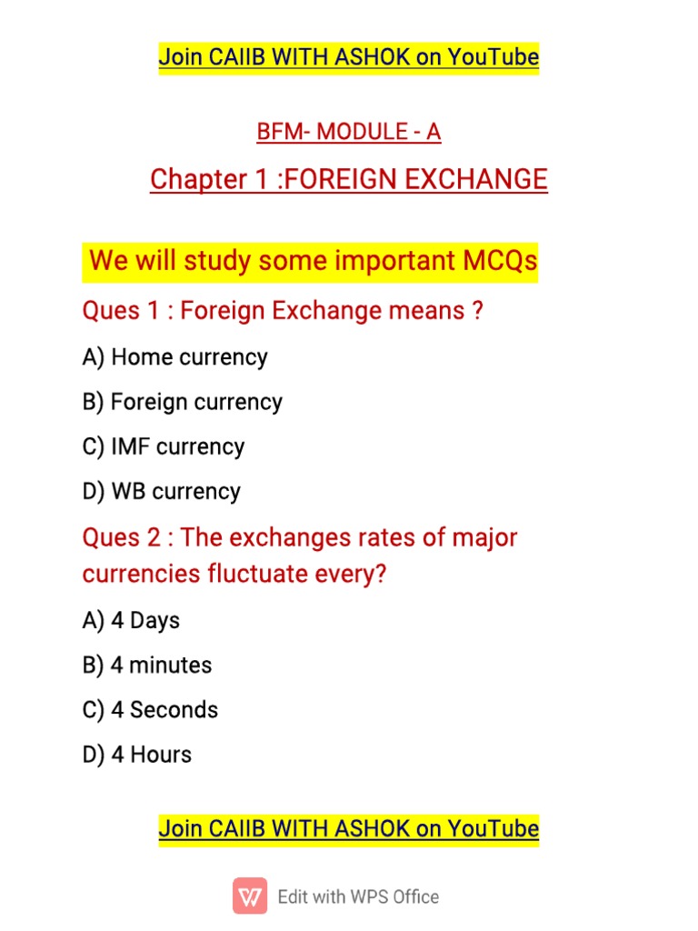 CAIIB WITH ASHOK BFM MODULE A UNIT 1 MCQs | PDF
