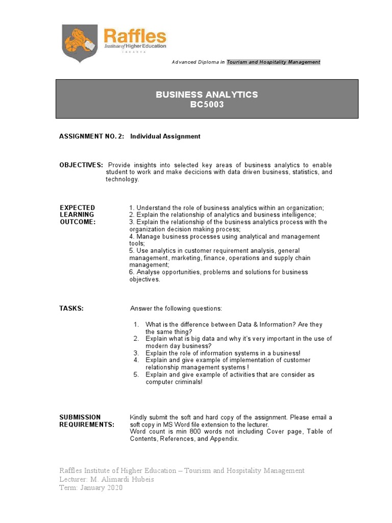 (Assessment Brief) - BA - Assignment 2 - Individual | PDF | Analytics ...