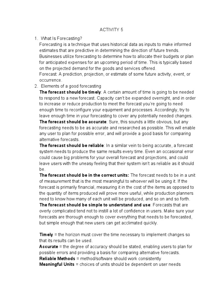 OPMAN Activity 5 | PDF | Forecasting | Prediction