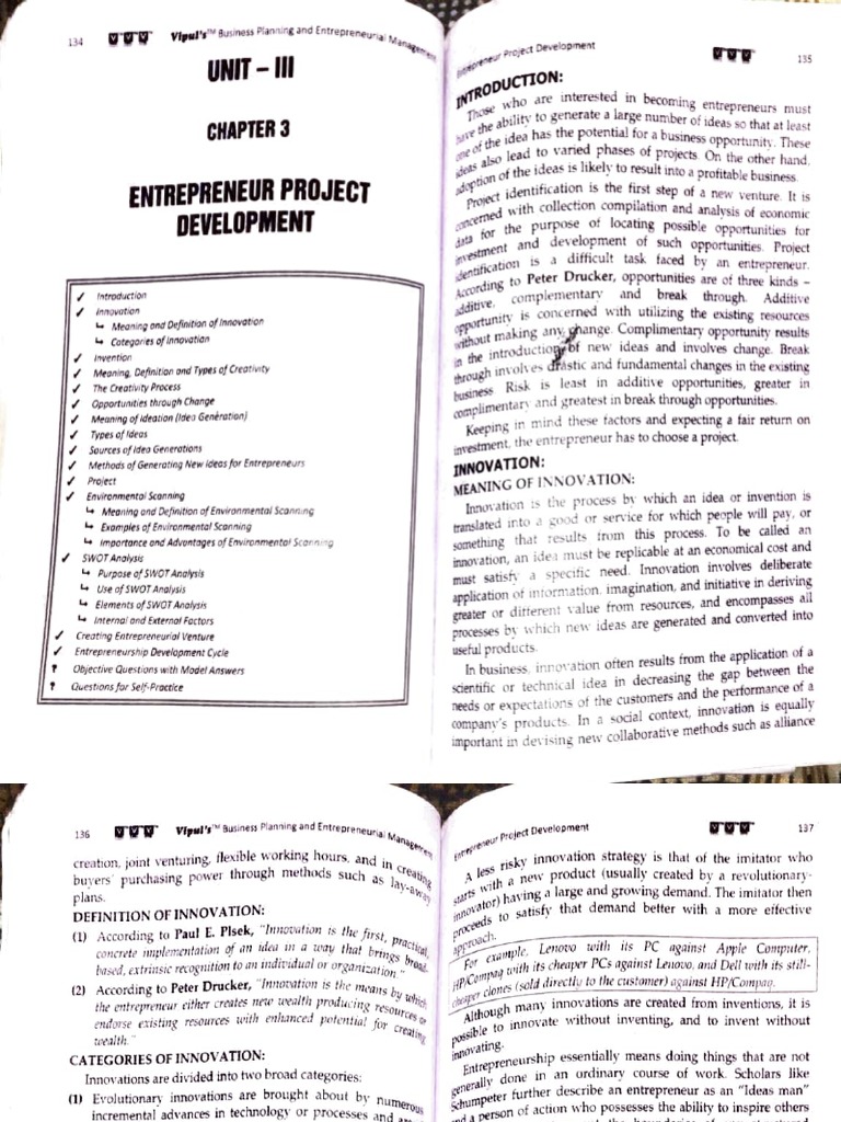 Entrepreneurship Unit 3 | PDF | Entrepreneurship | Innovation