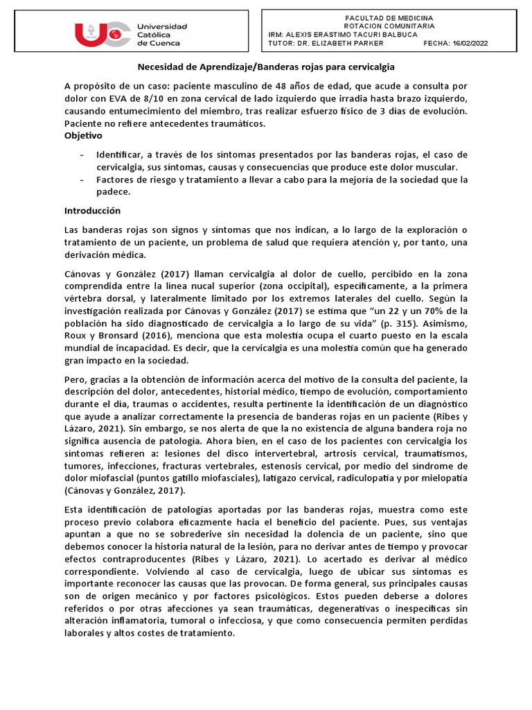 Banderas Rojas para Cervicalgia | PDF | Lesión | Dolor