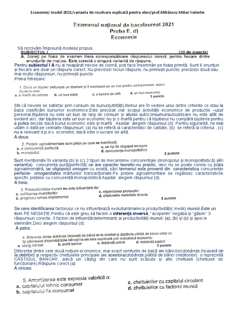 Rezolvare Detaliata Model BAC 2021 | PDF