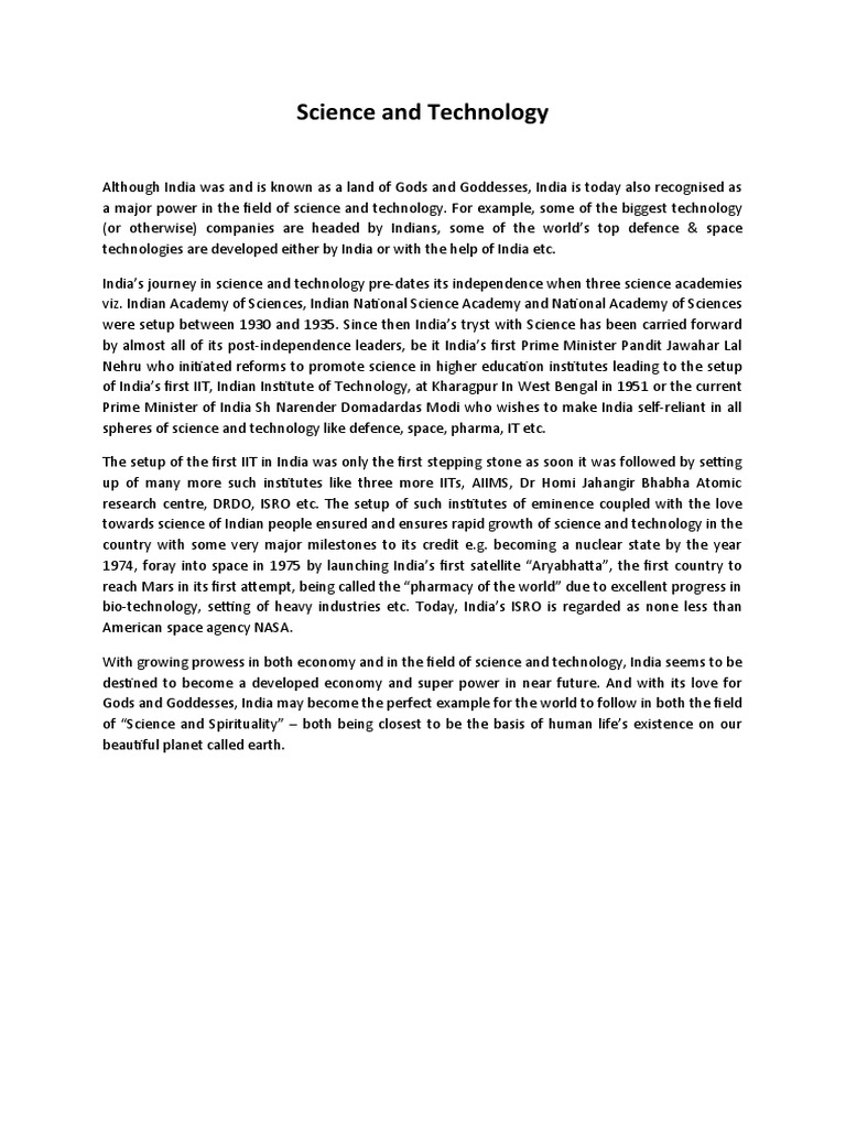 Paragraph On Science and Technology | PDF