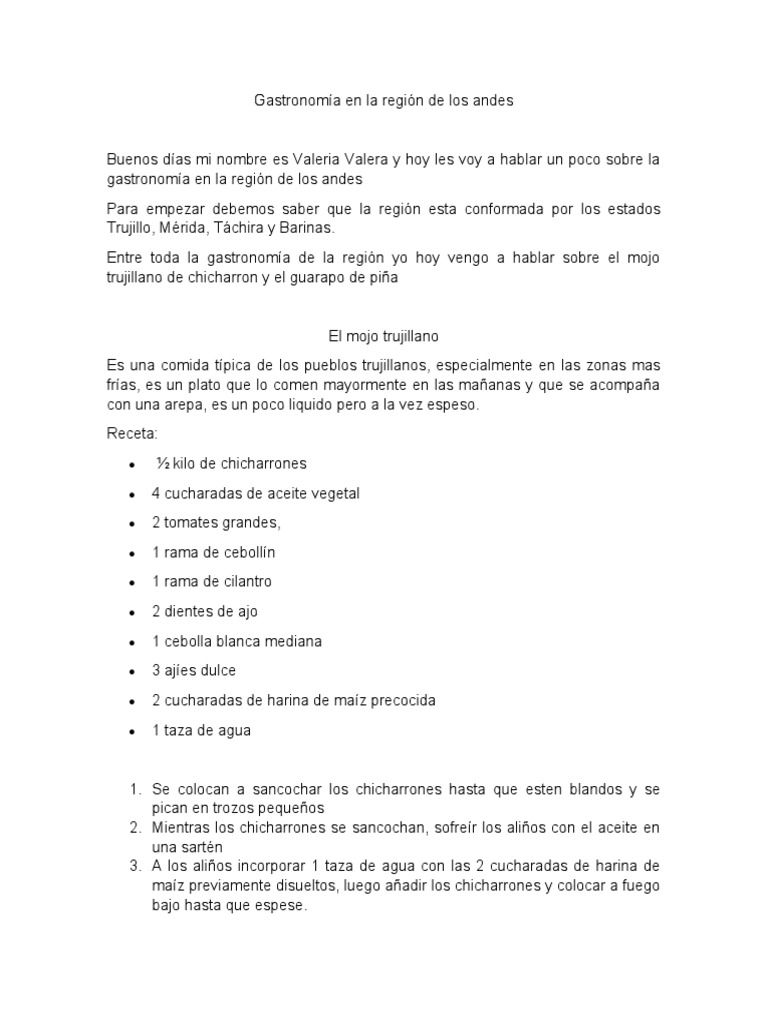 Gastronomía en La Región de Los Andes Expo | PDF | Cocina, comidas y ...