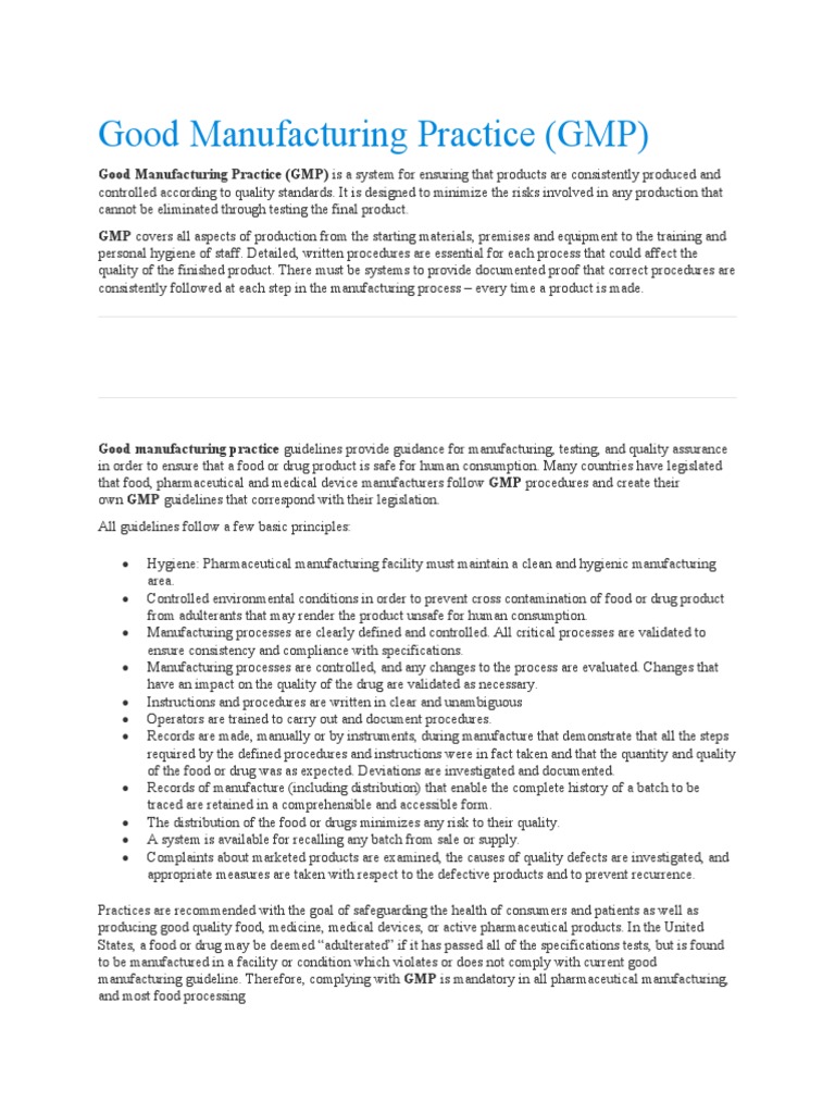 Good Manufacturing Practice (GMP) | PDF | Health Sciences | Health Care