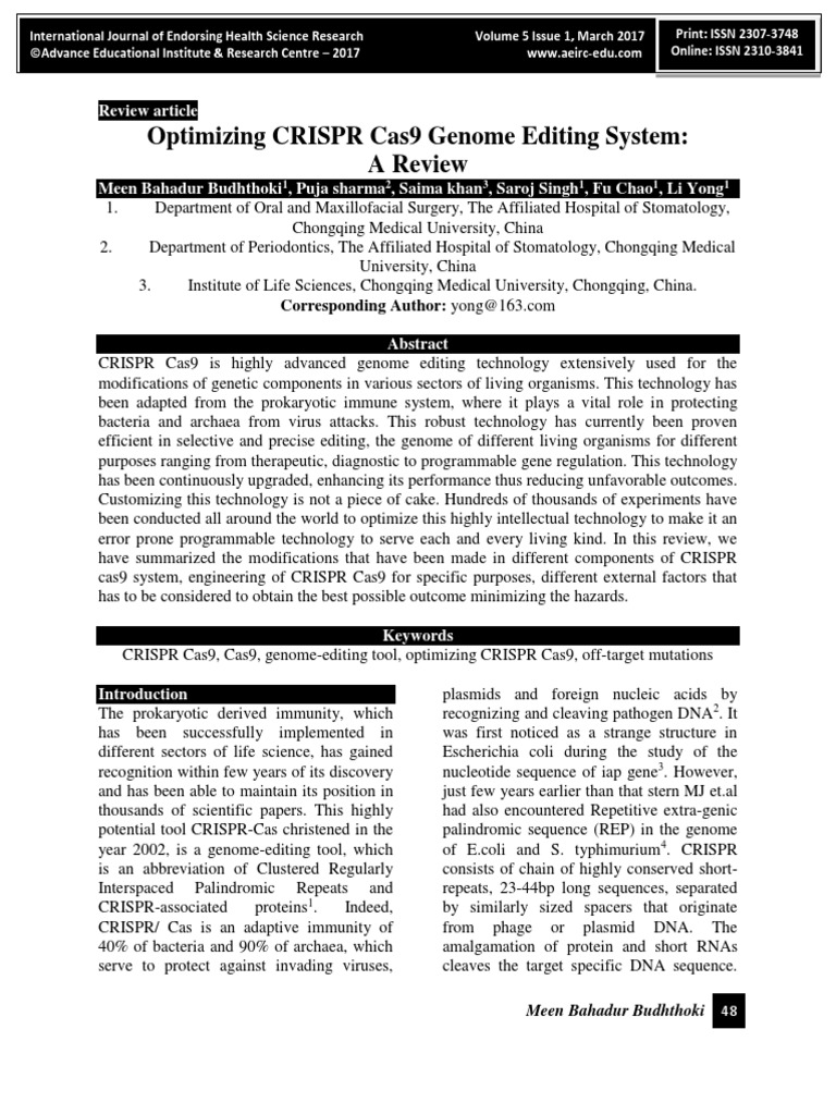 Optimizing CRISPR Cas9 Genome Editing System | PDF | Crispr | Gene