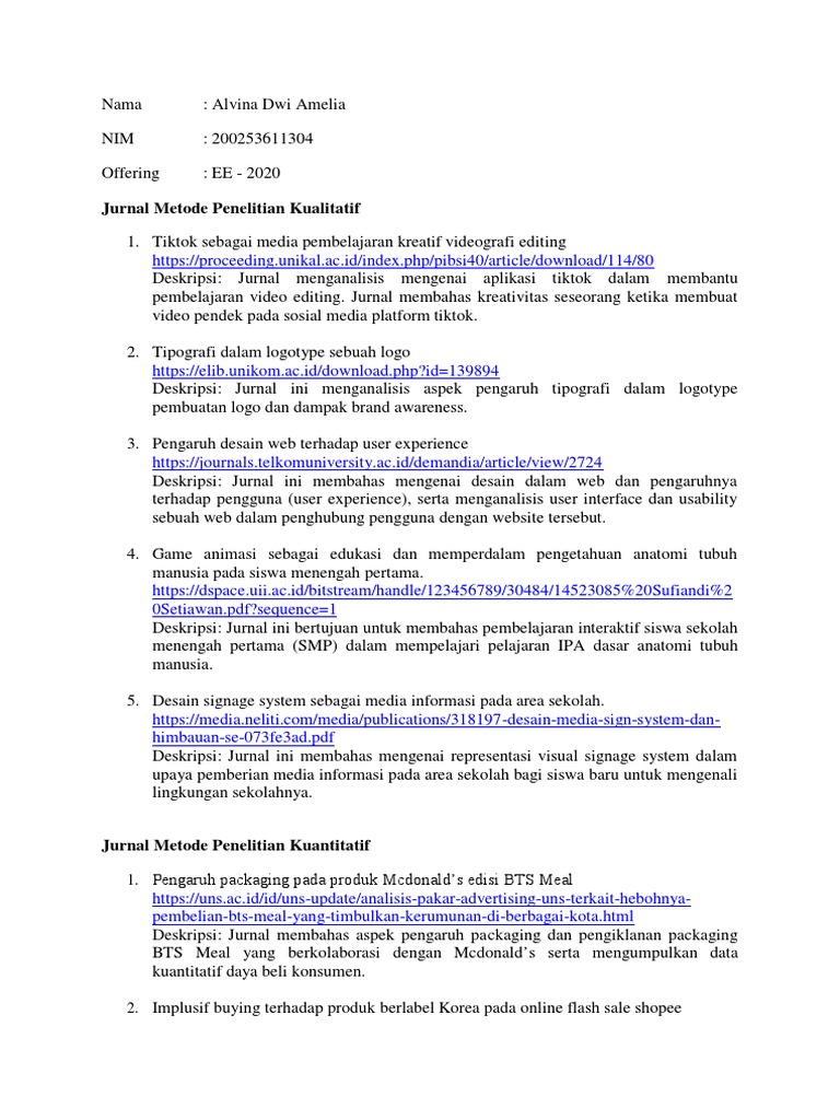 Alvina Dwi Amelia - 200253611304 - Tugas Judul Penelitian Kualitatif Dan Kuantitatif | PDF | Seni