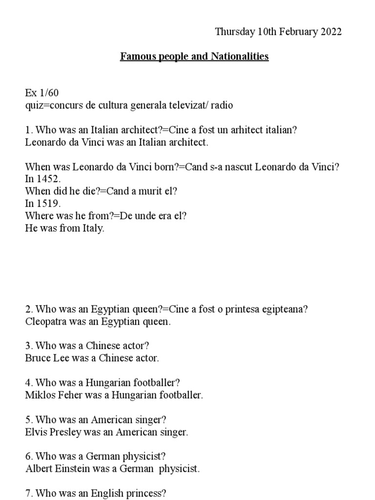 Famous People and Nationalities | PDF