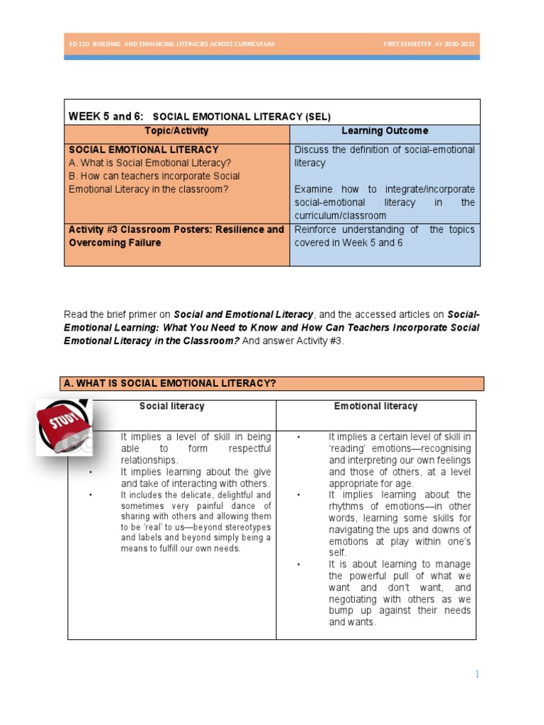 Week 5 - 6 - Social Emotional Literacy | PDF | Behavior Modification | Applied Psychology