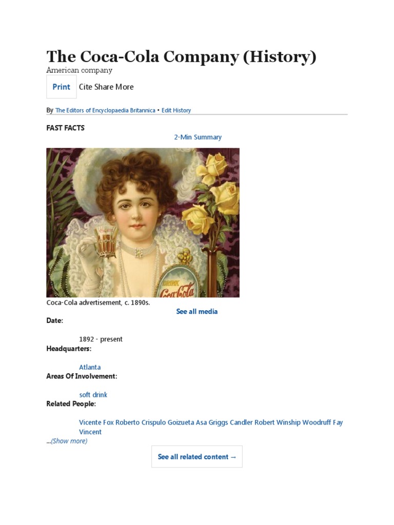 The Coca-Cola Company (History) : Print | PDF | The Coca Cola Company ...