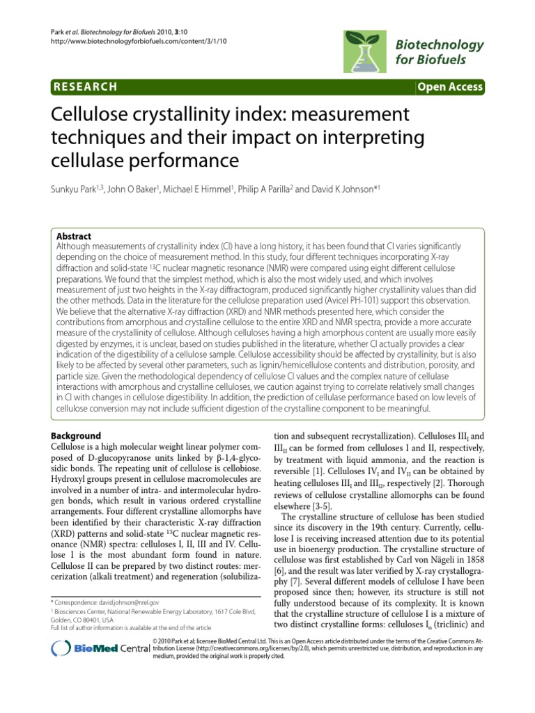 Cellulose Crystallinity Index Measurement Techniques and Their Impact ...