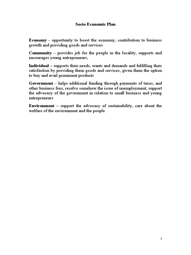 Sample Socio Economic Plan | PDF | Employment | Foods