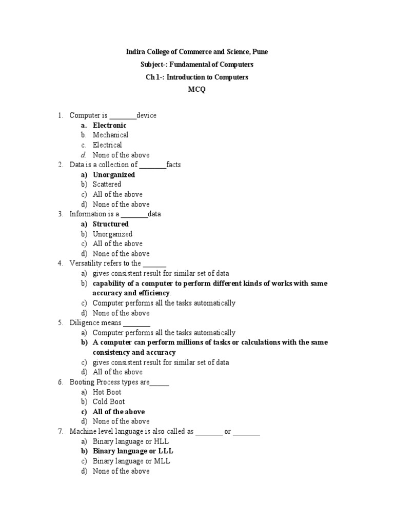 MCQ CH 1 FOC | PDF | Computer Data Storage | Booting