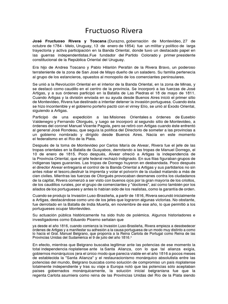 Fructuoso Rivera | PDF | América del Sur | Uruguay