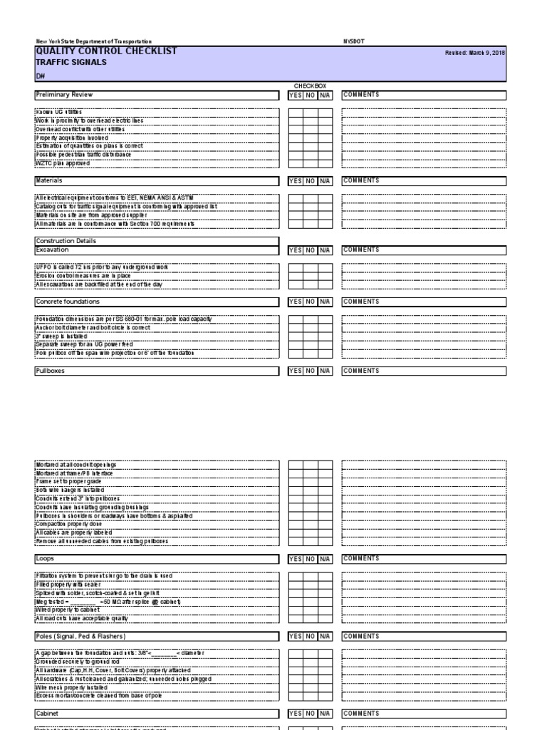 Quality Control Checklist: Traffic Signals | PDF | Screw | Economic Sectors