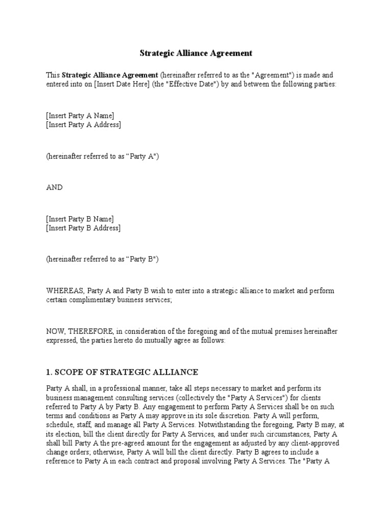 Strategic Alliance Agreement Template | PDF | Damages | Legal Liability