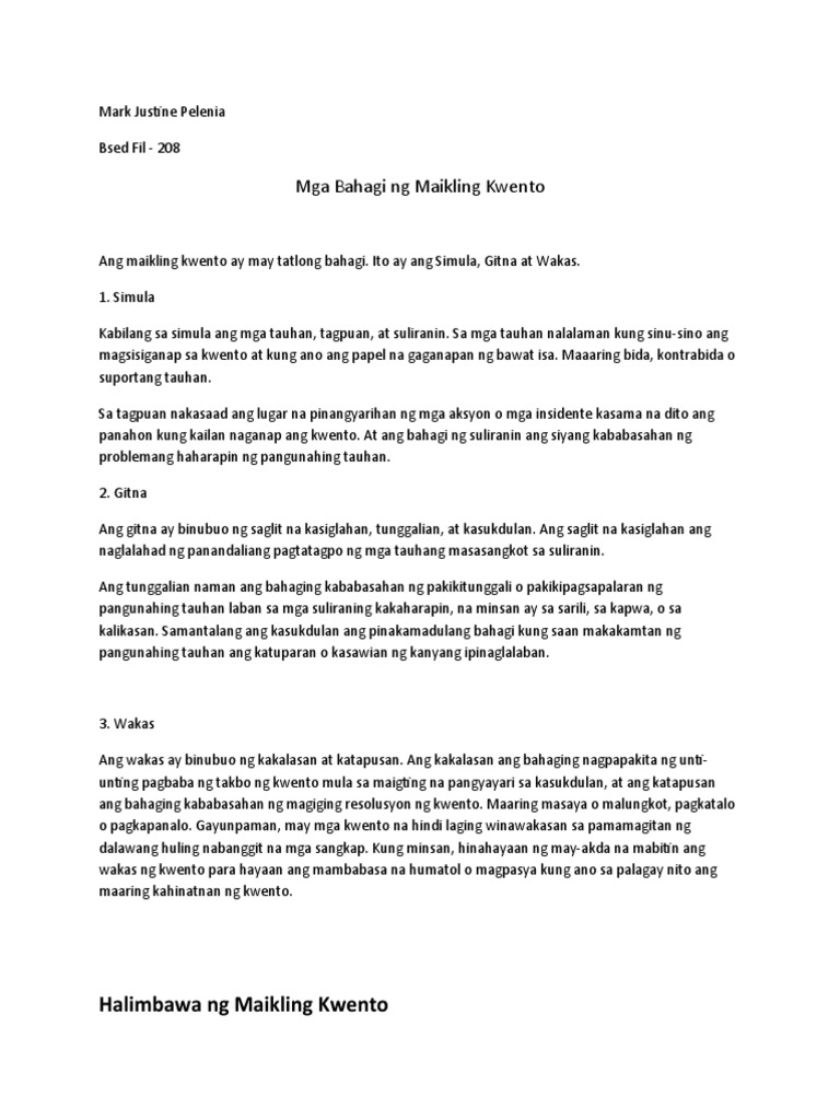 Maikling Kwento - Bahagi at Halimbawa | PDF