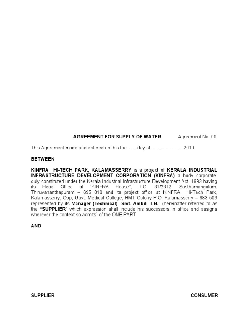 Water Supply Agreement for KINFRA Park | PDF | Water Supply | Water