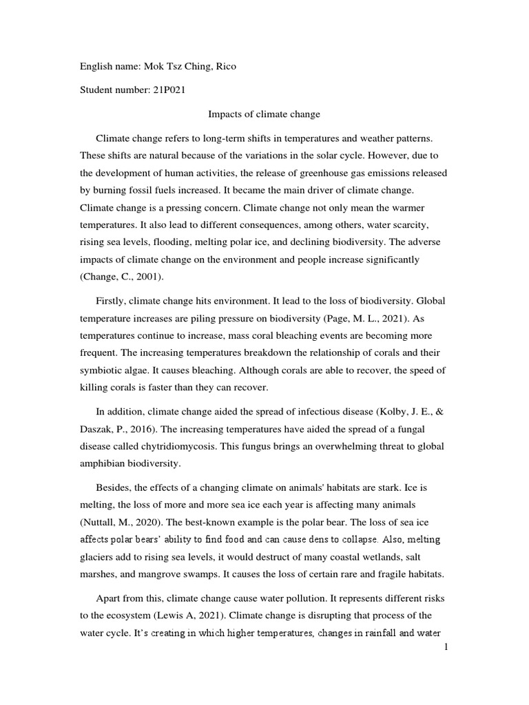 Mini Reserach Paper - First Draft - Mok TSZ Ching | PDF | Climate ...