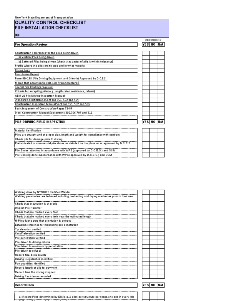 CI Checklist Pile Installation | Download Free PDF | Deep Foundation | Welding