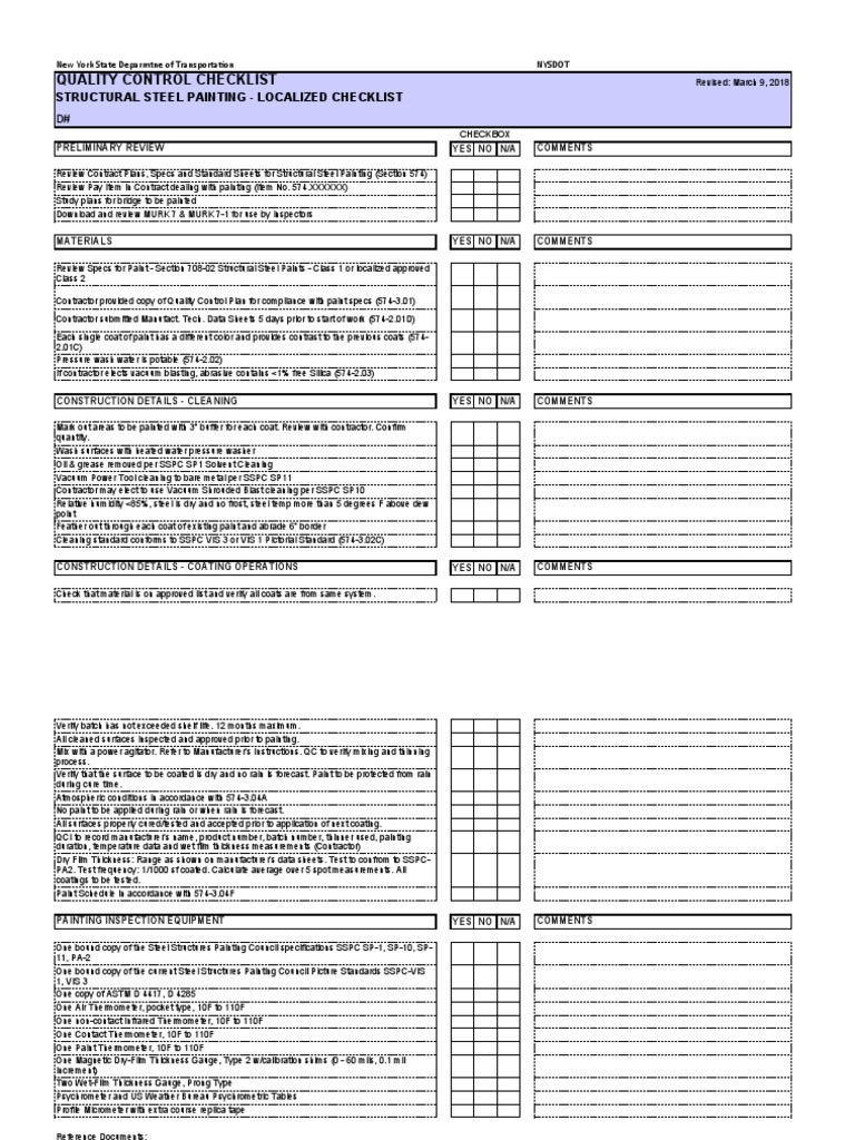Quality Control Checklist: Structural Steel Painting - Localized ...