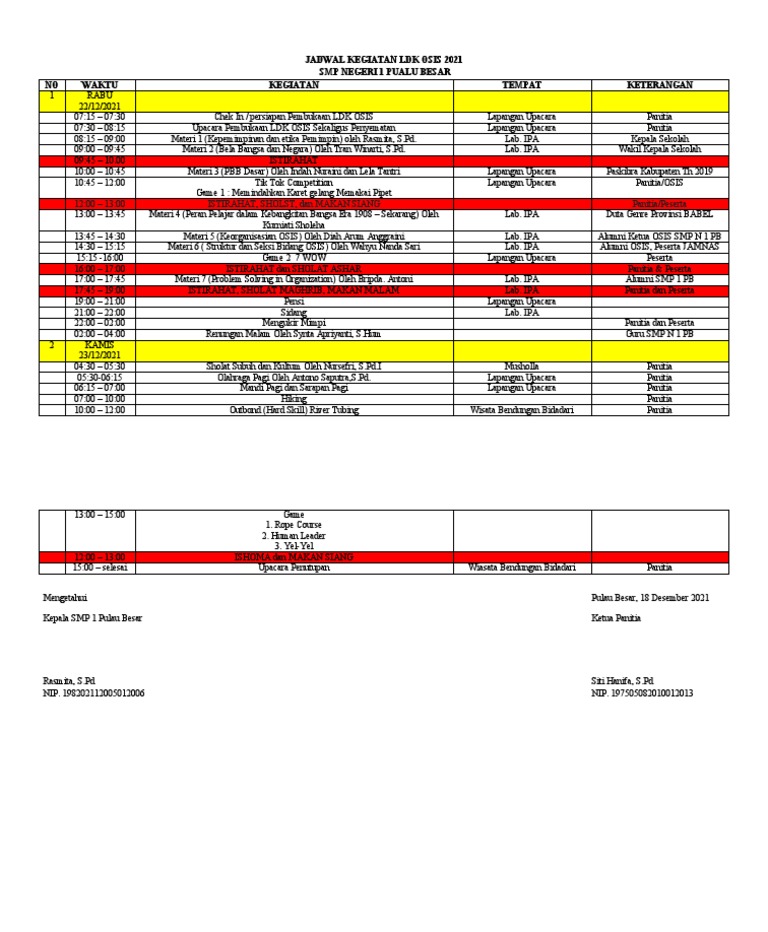 Jadwal Kegiatan LDK Osis 2021 | PDF