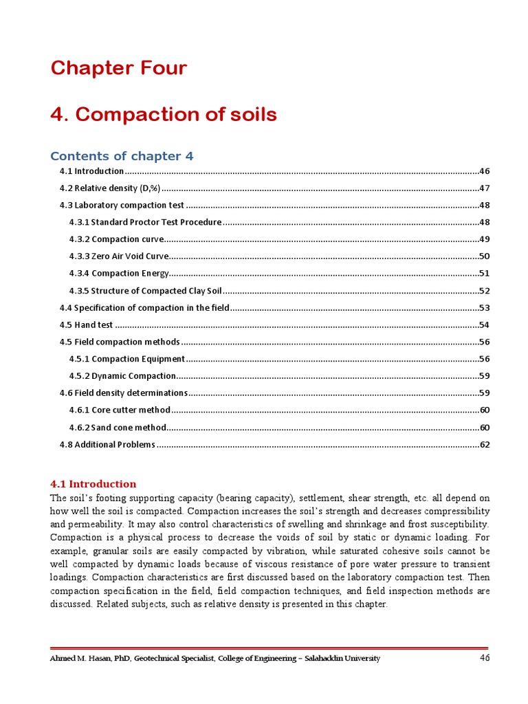 Chapter Four 4. Compaction of Soils | PDF | Density | Geotechnical Engineering