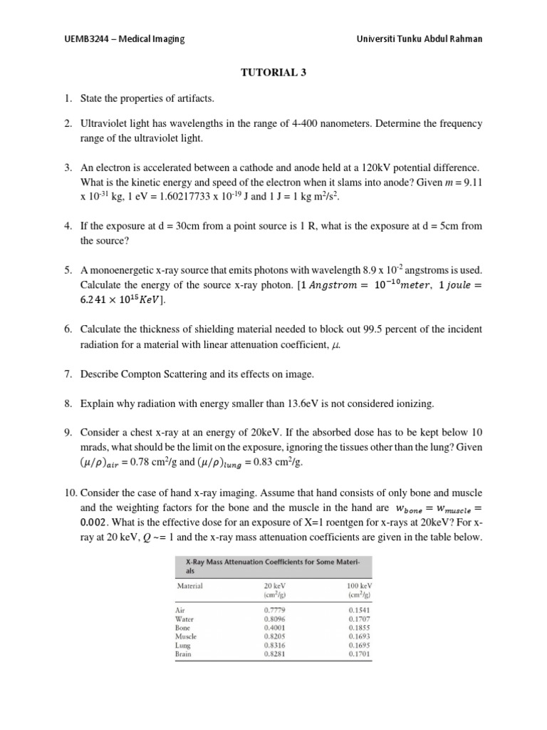 UEMB3244 Tutorial 3Q | PDF | Radiography | Radiation