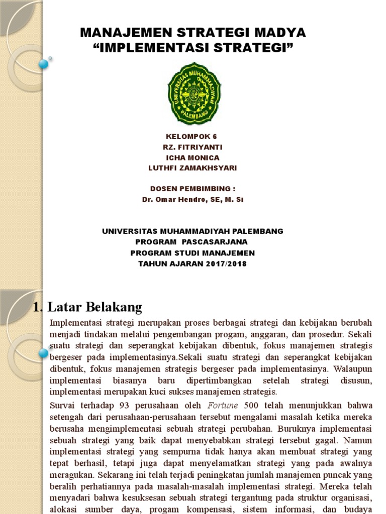 Implementasi Strategi dalam Manajemen | PDF | Karier & Perkembangan ...