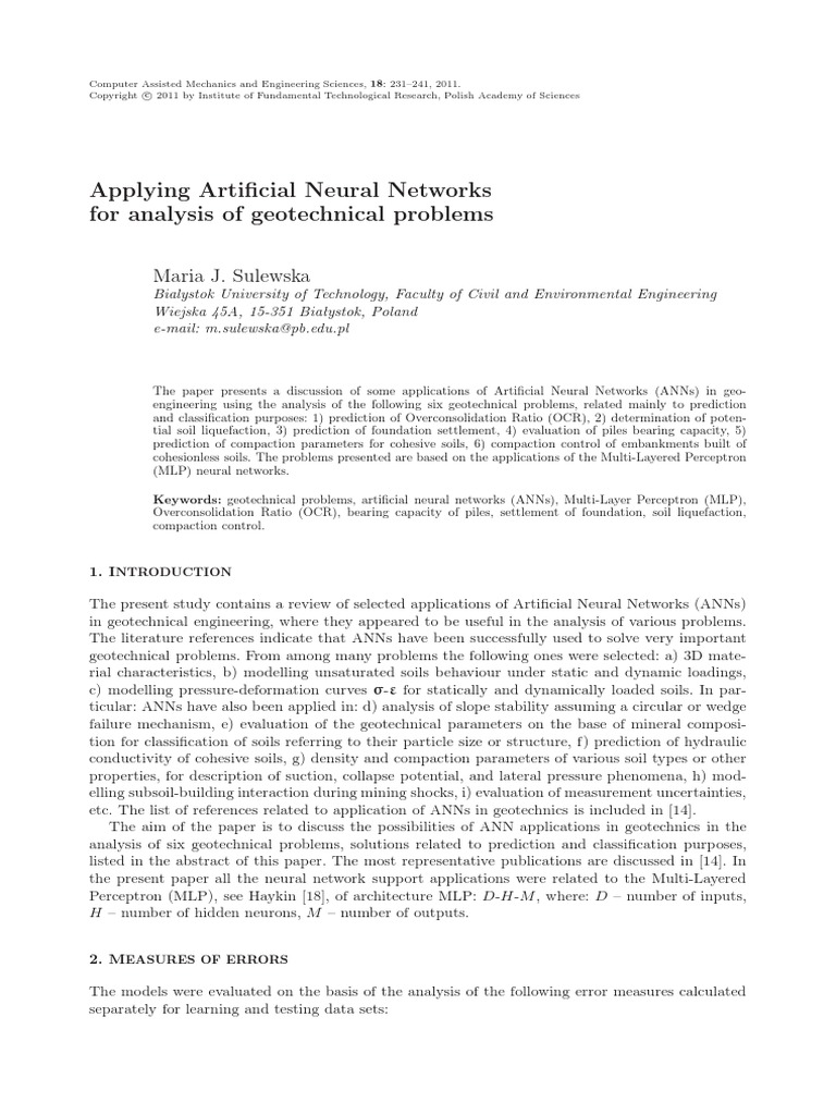 Applying Artificial Neural Networks For Analysis of Geotechnical Problems | PDF | Geotechnical ...
