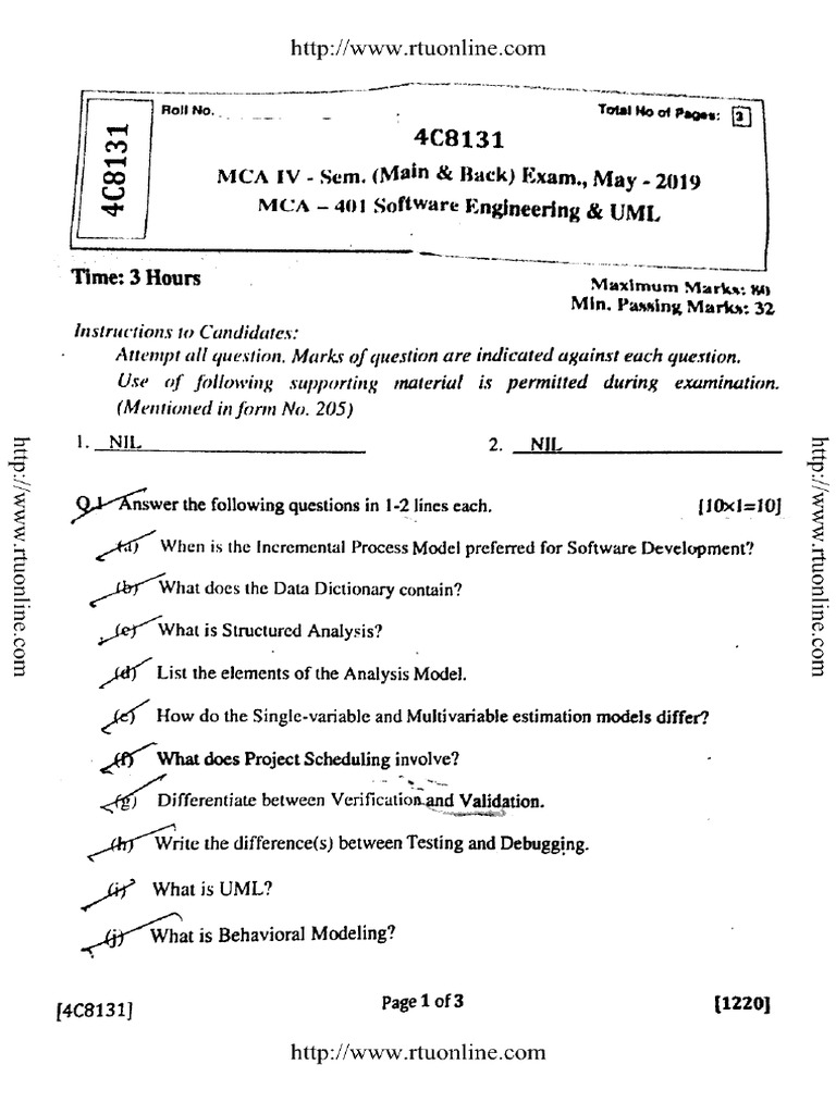 Mca 4 Sem Software Engineering and Uml May 2019 | PDF