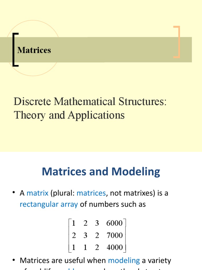 Matrices: Discrete Mathematical Structures: Theory and Applications ...