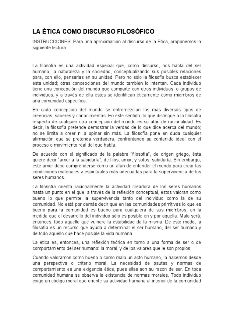 La Ética Como Discurso Filosófico | PDF | Moralidad | Verdad