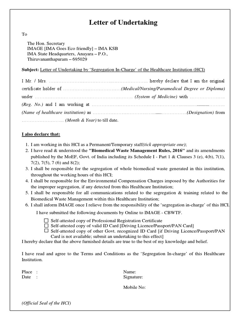 Letter of Undertaking Letter Seggregation in Charge | PDF | Identity ...