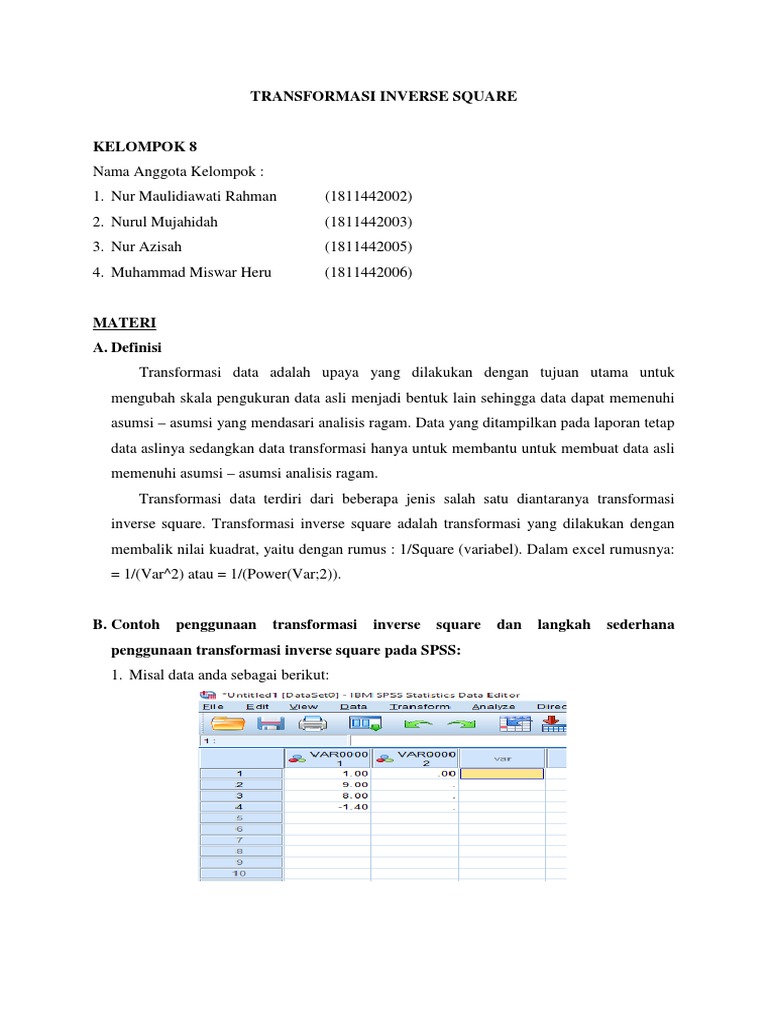 Transformasi Inverse Square Data | PDF | Metode & Bahan Ajar | Komputer