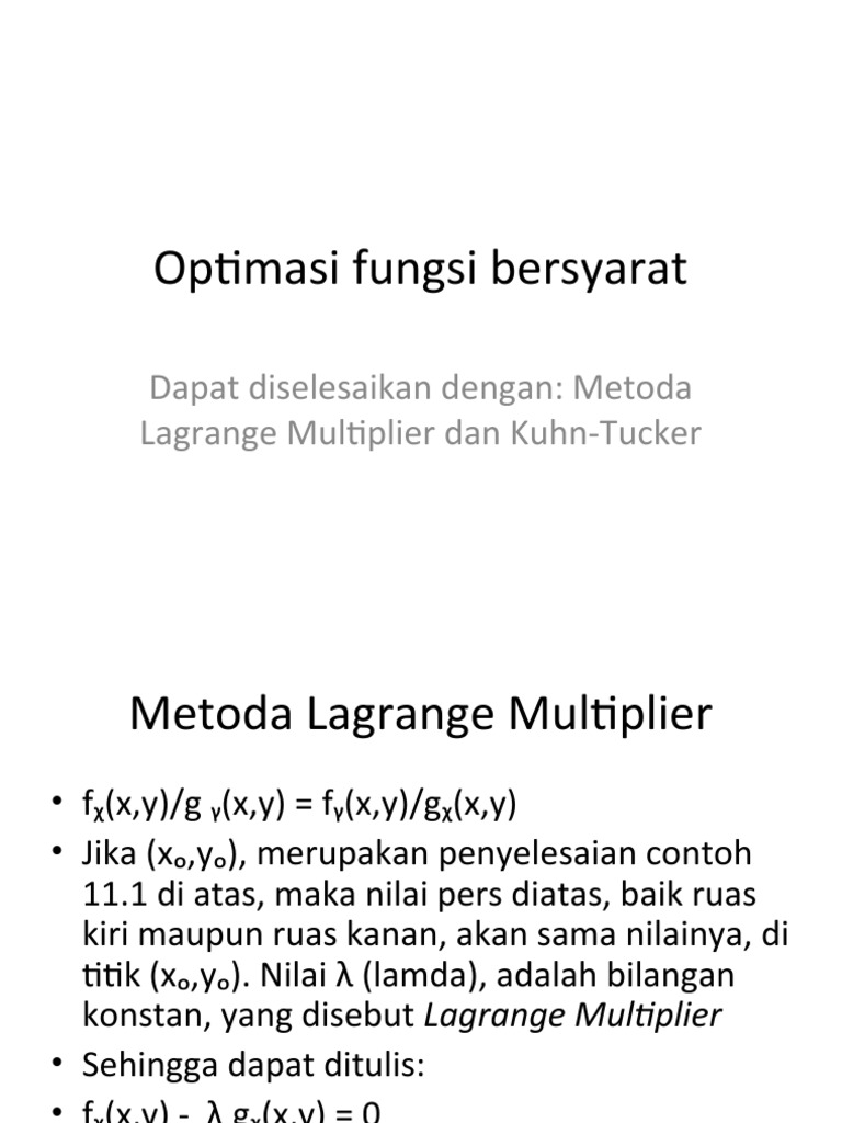 Optimasi Fungsi Bersyarat (Lagrange Multiplier) | PDF