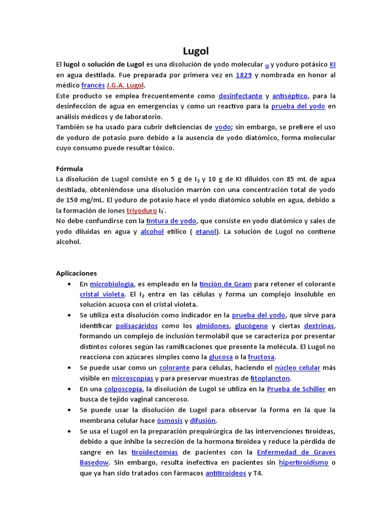 Usos y propiedades de la solución de Lugol | PDF | Tiroides | Yodo