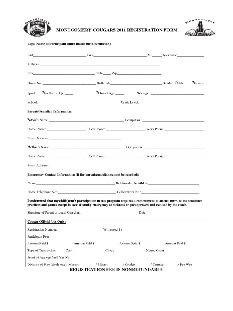 2011 MC Registration Form | PDF | Parent | Relationships