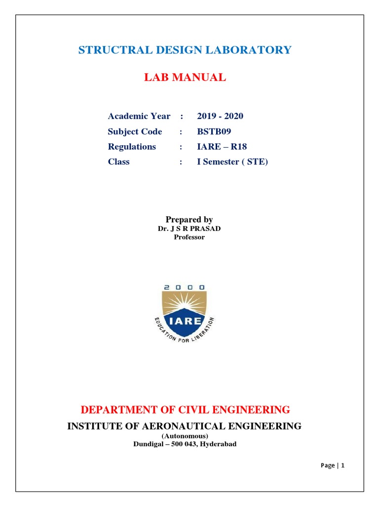 Structral Design Laboratory: Lab Manual | PDF | Foundation (Engineering) | Structural Analysis