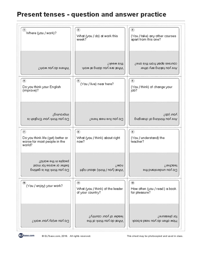Present Tenses - Question and Answer Practice: This Sheet May Be ...