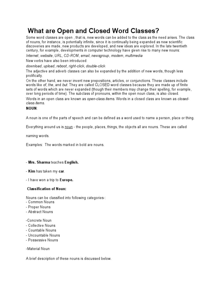 Open and Closed Word Classes | PDF | Verb | Adverb