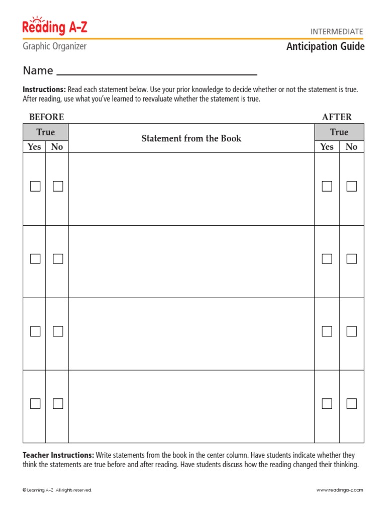 Graphic Organizer: True Statement From The Book True Yes No Yes No ...