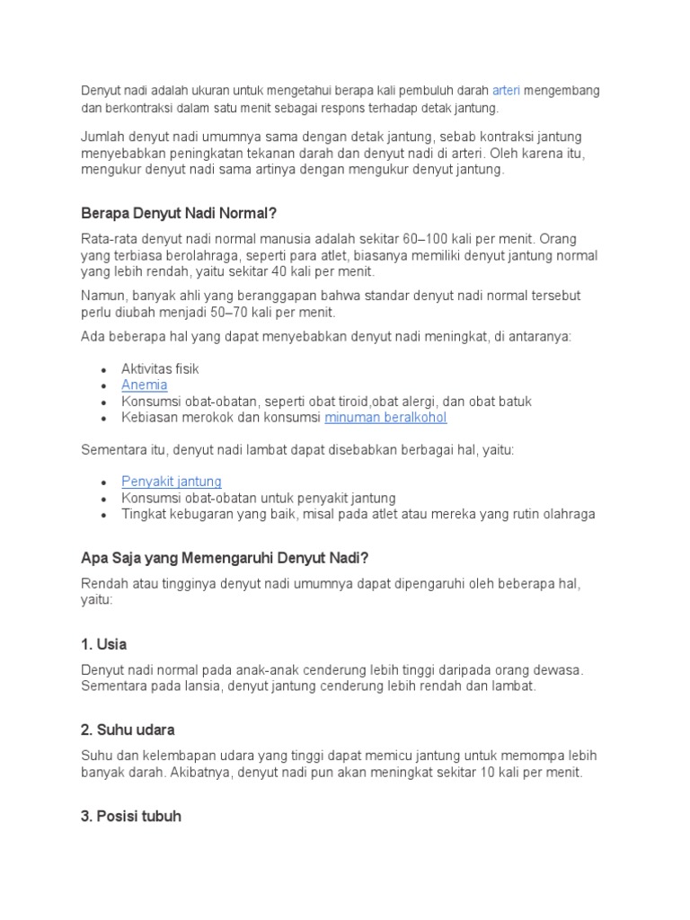 Denyut Nadi Normal dan Faktor Pengaruhnya | PDF
