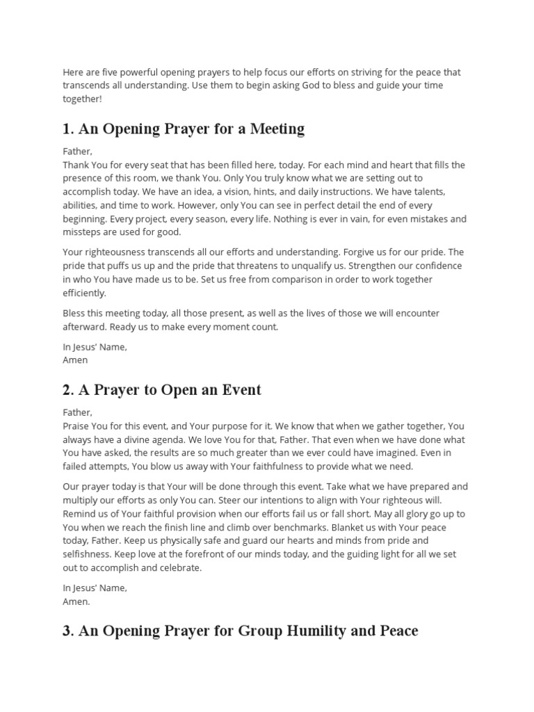 Opening Prayer For A Meeting | PDF | Prayer | Jesus