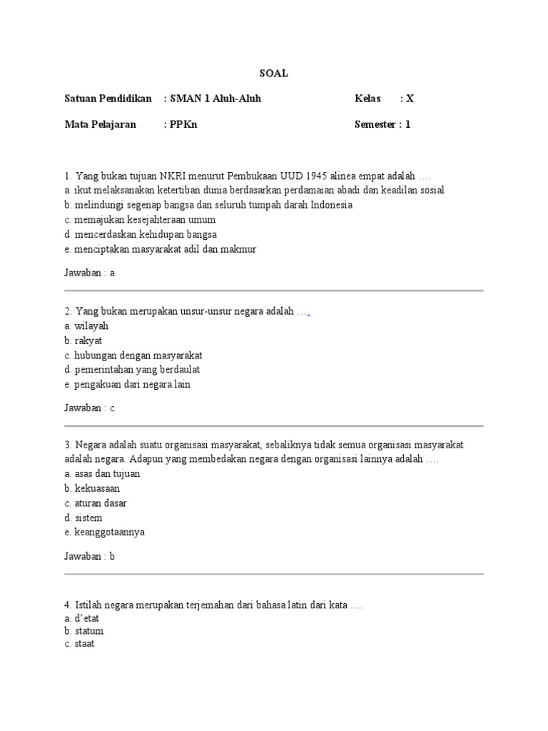 Soal PAS PPKN Kelas X | PDF | Politik | Ilmu Sosial