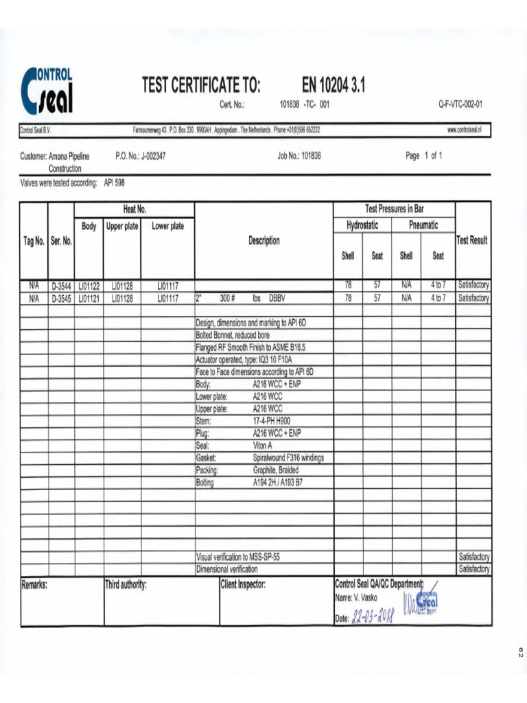 3.1 Test Certificate Sample | PDF
